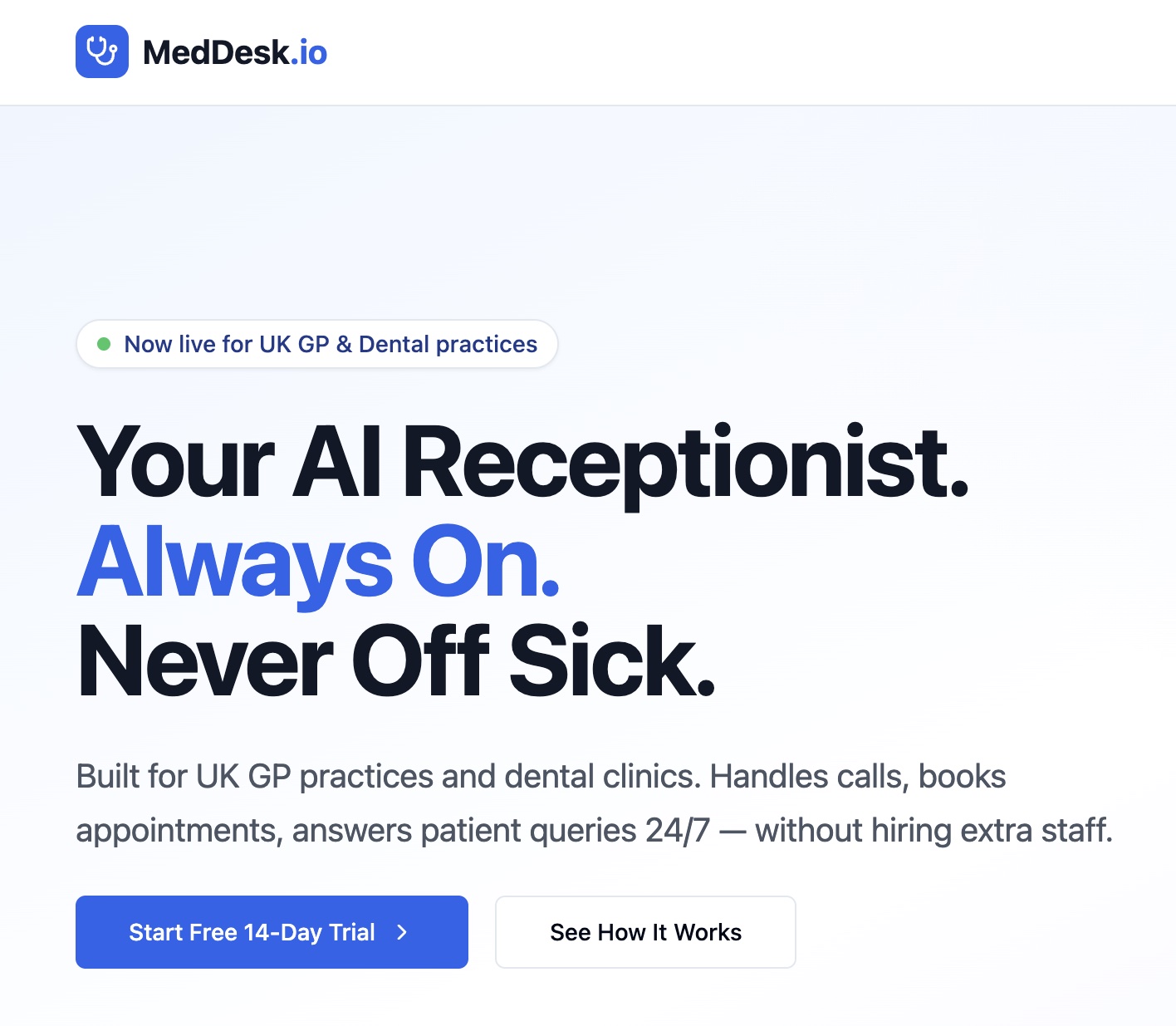 MedDesk.io — Medical AI Receptionist, GP Clinics, Dentists and Hospitals
